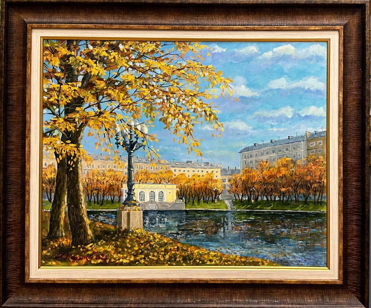 Картина маслом, осенний пейзаж "Осень на Патриарших"