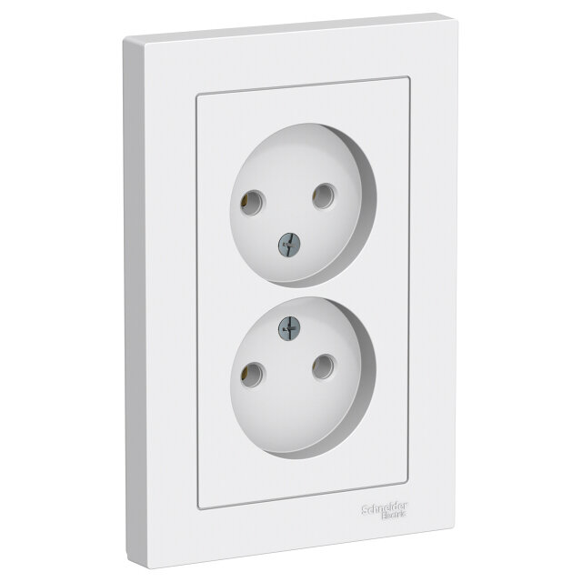 Atlas Design розетка 2 поста без заземления в сборе белого цвета для монтажа в помещении