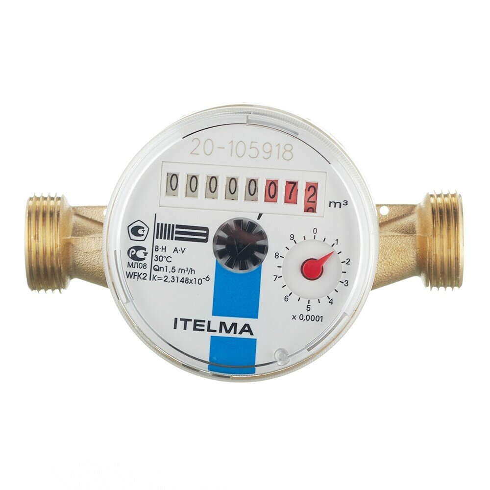 Счетчик для холодной воды Itelma WFK20 DN15 110 мм без сгонов Itelma WFK20. D110-0-R-L-0-IP54