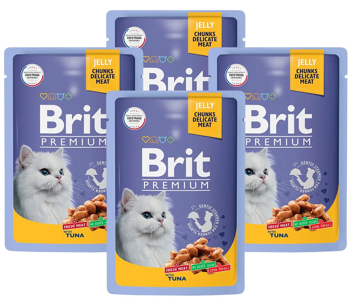 Корм влажный Brit Premium для взрослых кошек c тунцом пауч кусочки в желе, 85 г х 4 шт