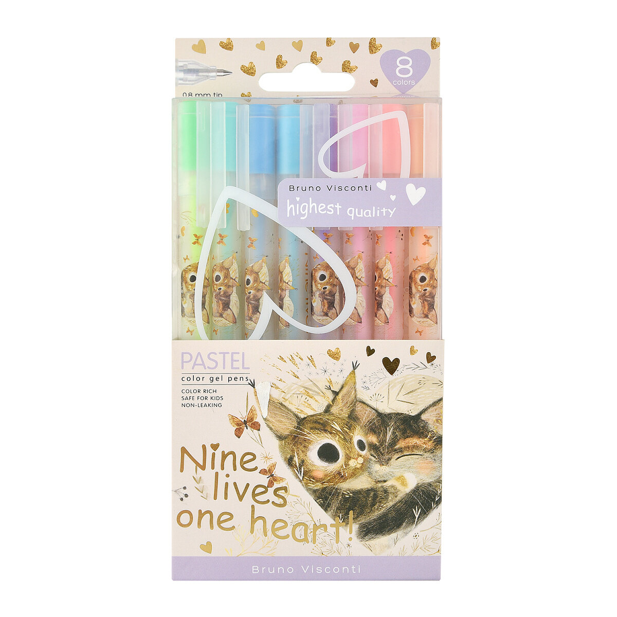 Набор гелевых ручек "PASTELS. Котики. Счастье", 0.8 мм, 8 цветов