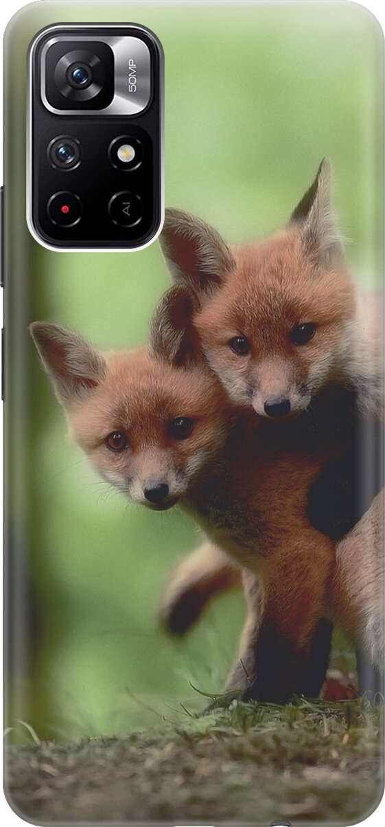 Силиконовый чехол Два лисенка на Xiaomi Poco M4 Pro 5G / Сяоми Поко М4 Про