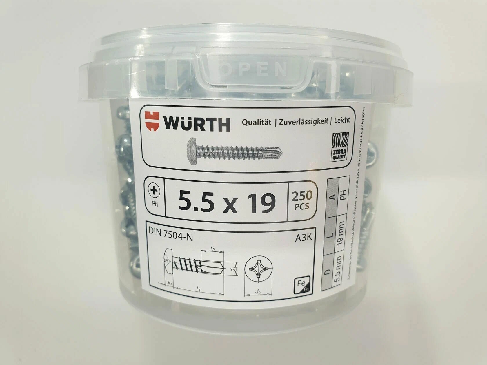 Саморез по металлу DIN 7504-N 5.5x19 (250 pcs) WURTH, Германия