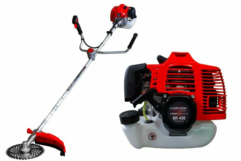 Триммер бенз. VERTON garden BR-430 Professional (V двигателя 43 см3, мощность 1.9 л. с./1.4 кВт, профессиональный ранец, цельная штанга, диск 40т, катушка)