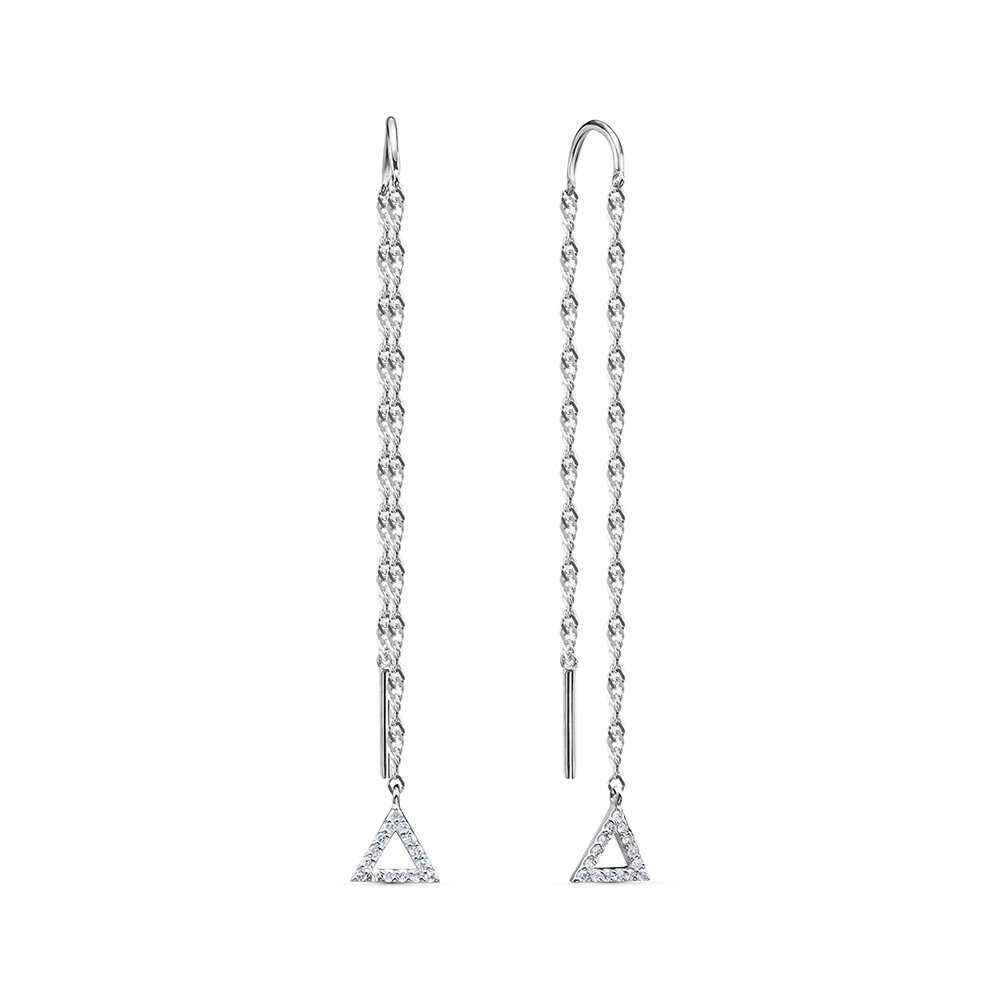 Серьги цепочки, белое золото, 585 проба, бриллиант