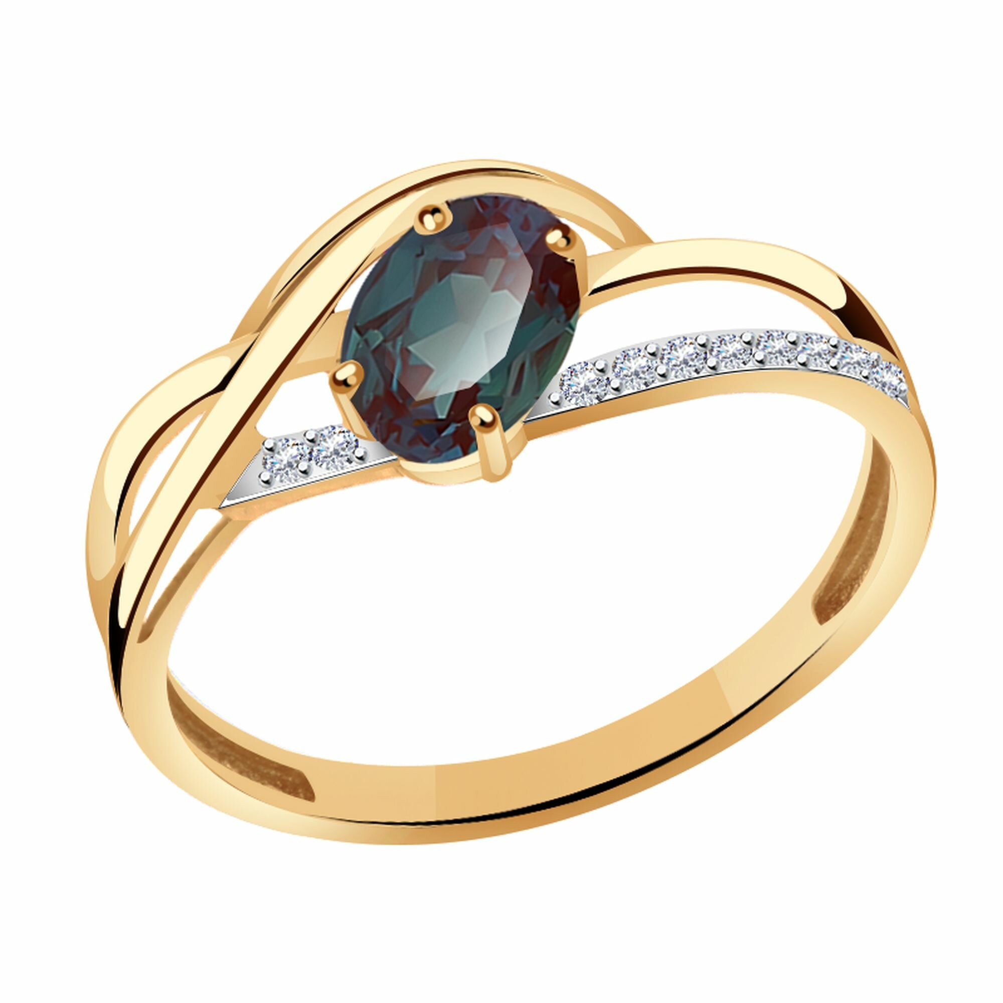 Кольцо, красное золото, 585 проба, александрит, бриллиант
