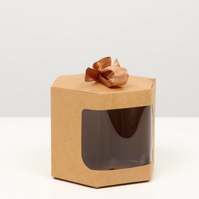 Коробка шестигранная, с окном, крафт, 10 х 10 х 10 см