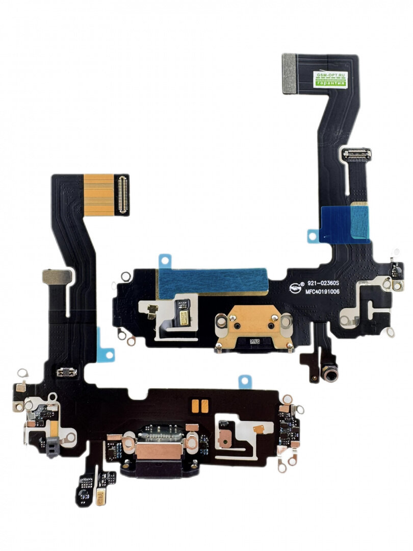 Шлейф для iPhone 12/ 12 Pro в сборе с разъемом зарядки и микрофонами, черный