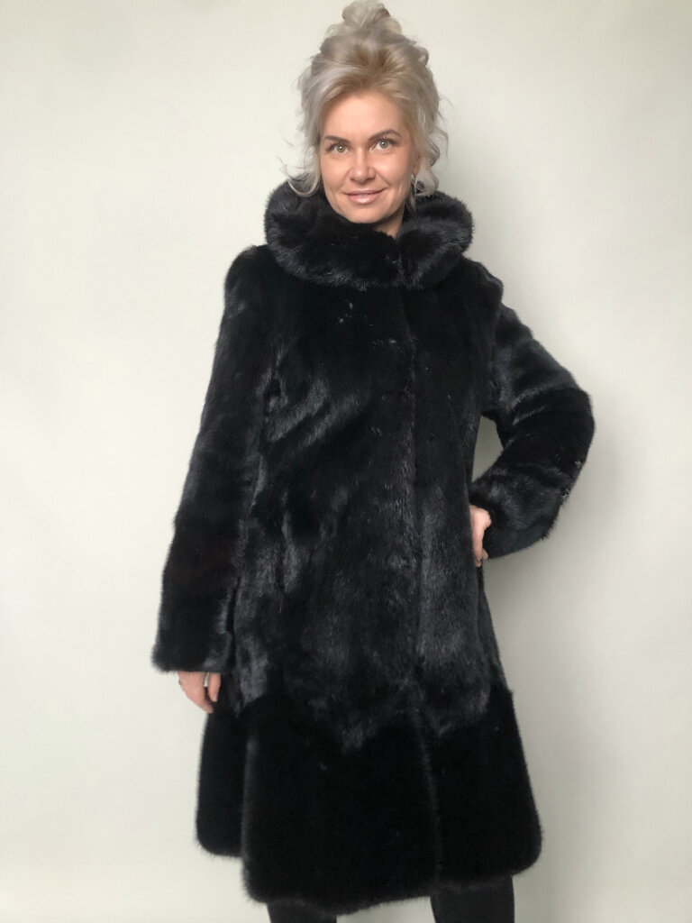 Шуба норка тм KEQIAN цв.черный дл.100 см р.46-48 /12108/