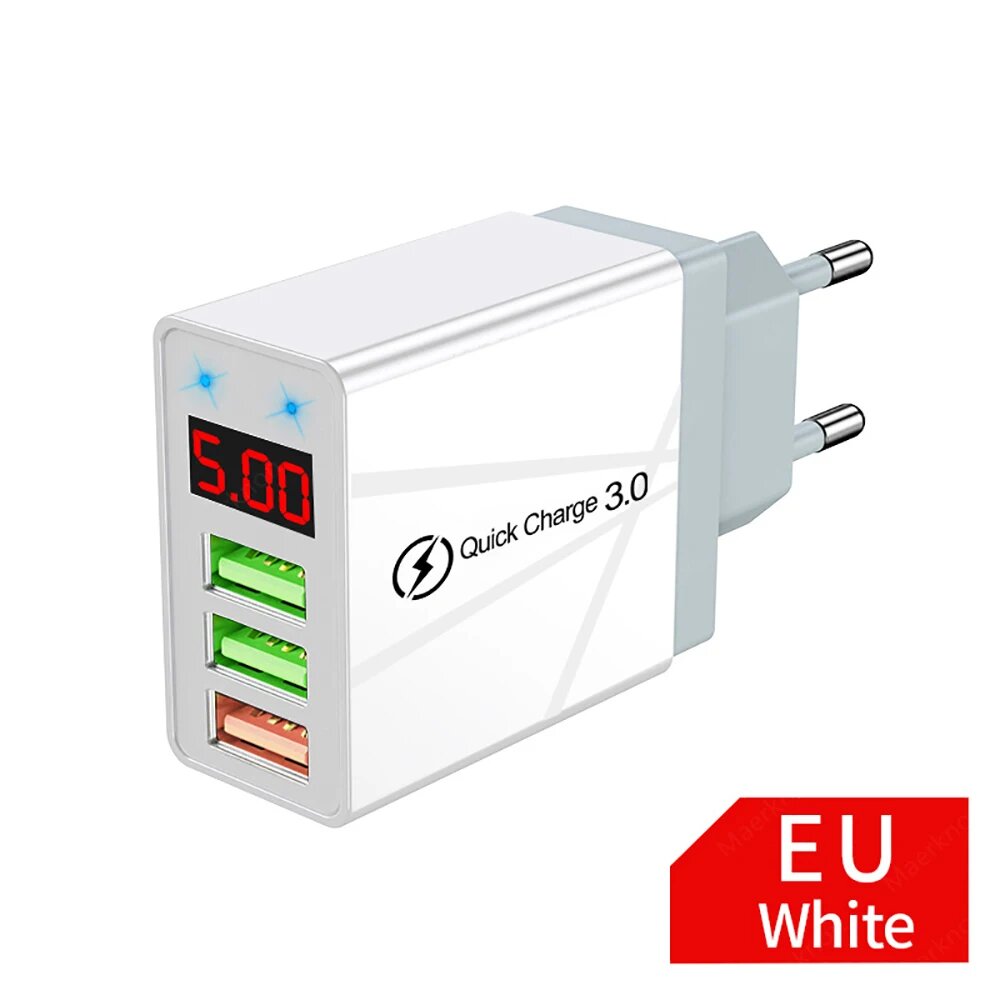 Зарядное устройство White EU Quick Charge 3.0 с LED дисплеем