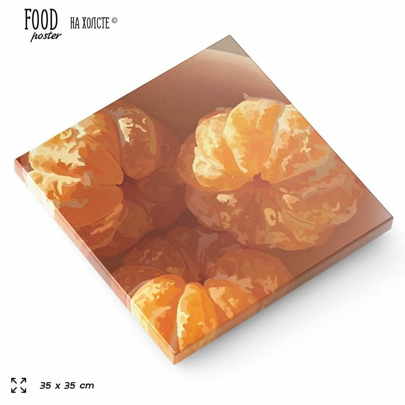 Картина натюрморт, Мандарины на Новый год, 35х35 см, холст с печатью на подрамнике, интерьерная, SilverPlane