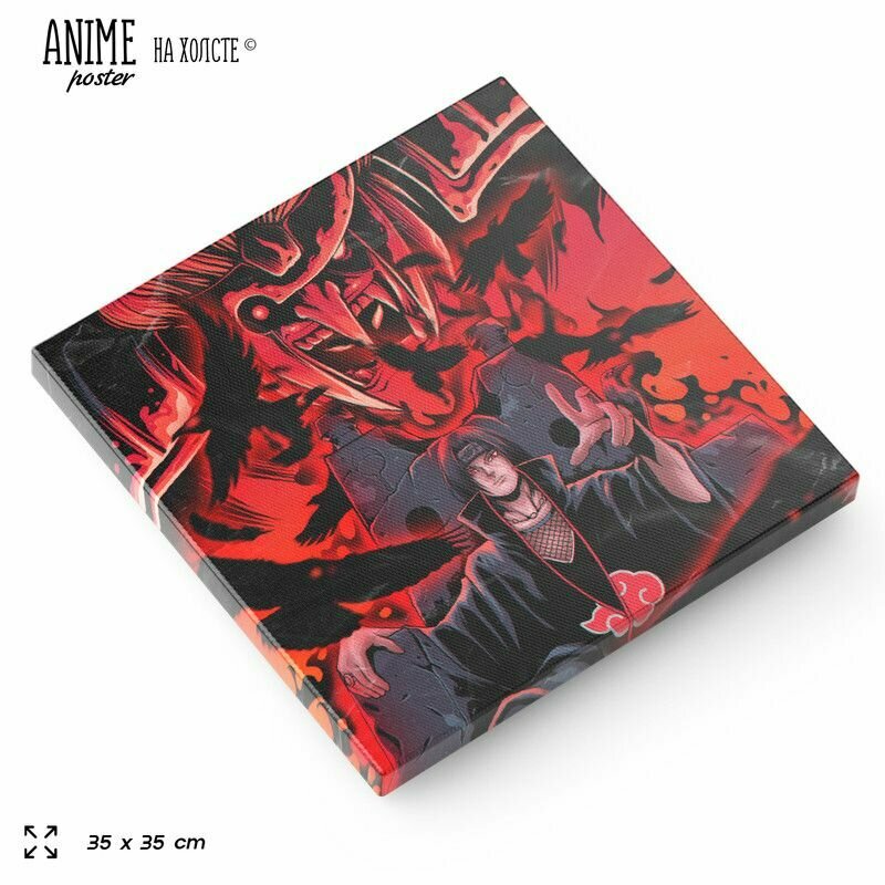 Картина по аниме Наруто, Naruto, Итачи Учиха, 35х35 см, холст с печатью на подрамнике, интерьерная, SilverPlane