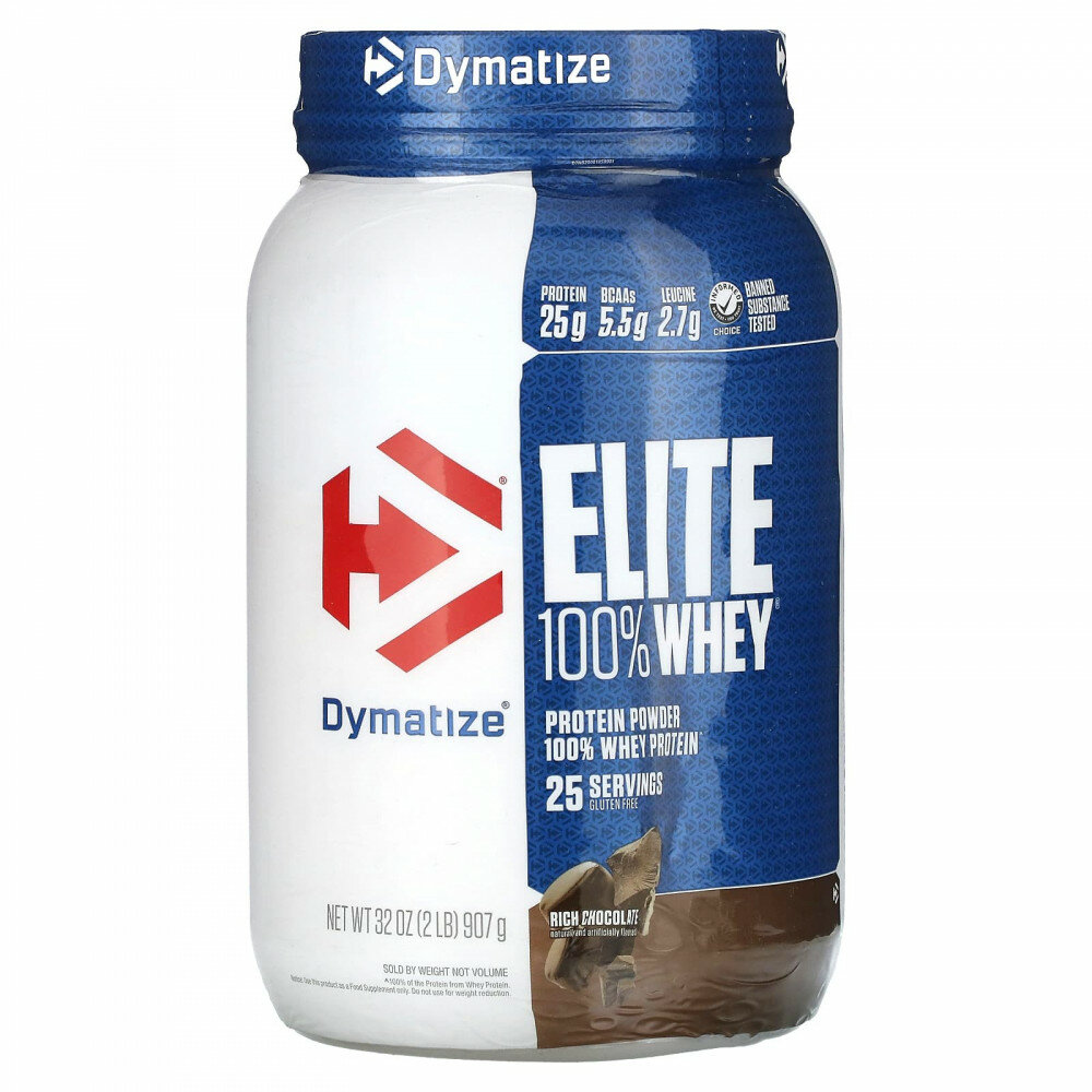 Dymatize, Elite 100% сывороточный протеин в порошке, насыщенный шоколад, 907 г (2 фунта)