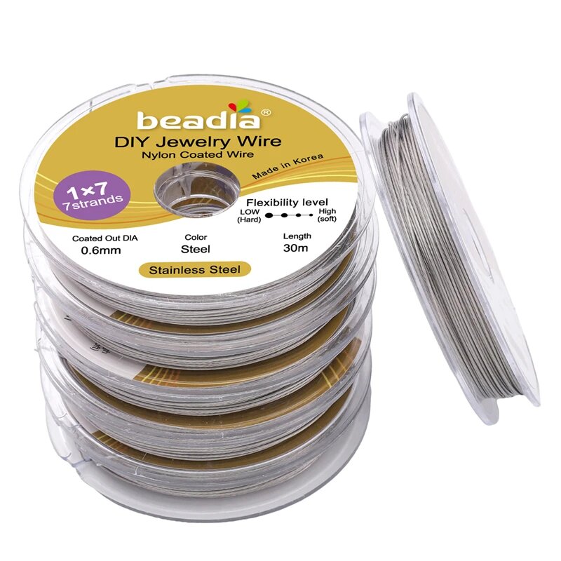Стальная проволока beadia 0.6mm Rhodium, 30м, 7 нитей