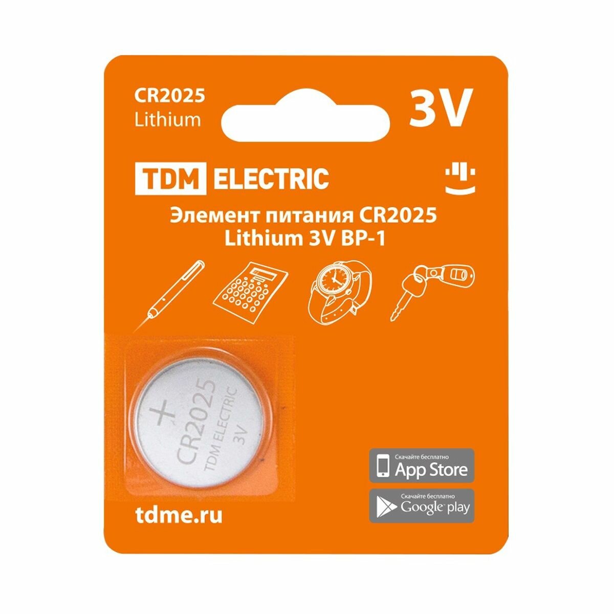 Батарейка Tdm Electric, типоразмер CR2025 Lithium, 1 штука, блистер