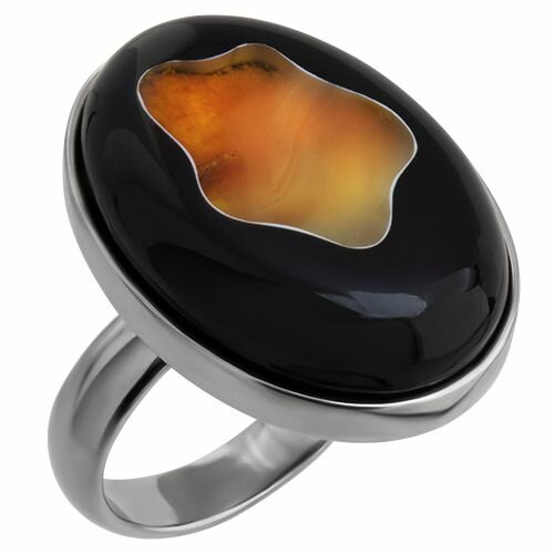 Перстень, серебро, 925 проба, родирование, янтарь, эпоксидная смола