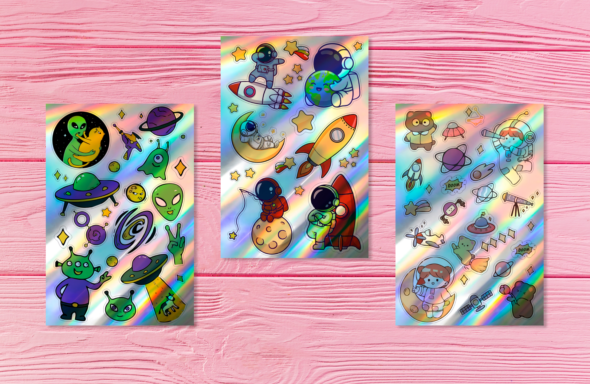 Набор голографических стикеров "Космос" (10х15 см.)