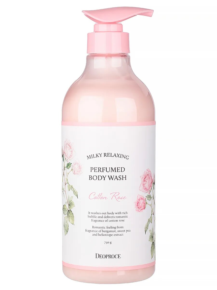 Гель для душа Deoproce Milky Relaxing Perfumed Body Wash Cotton Rose, парфюмированный, 750 мл