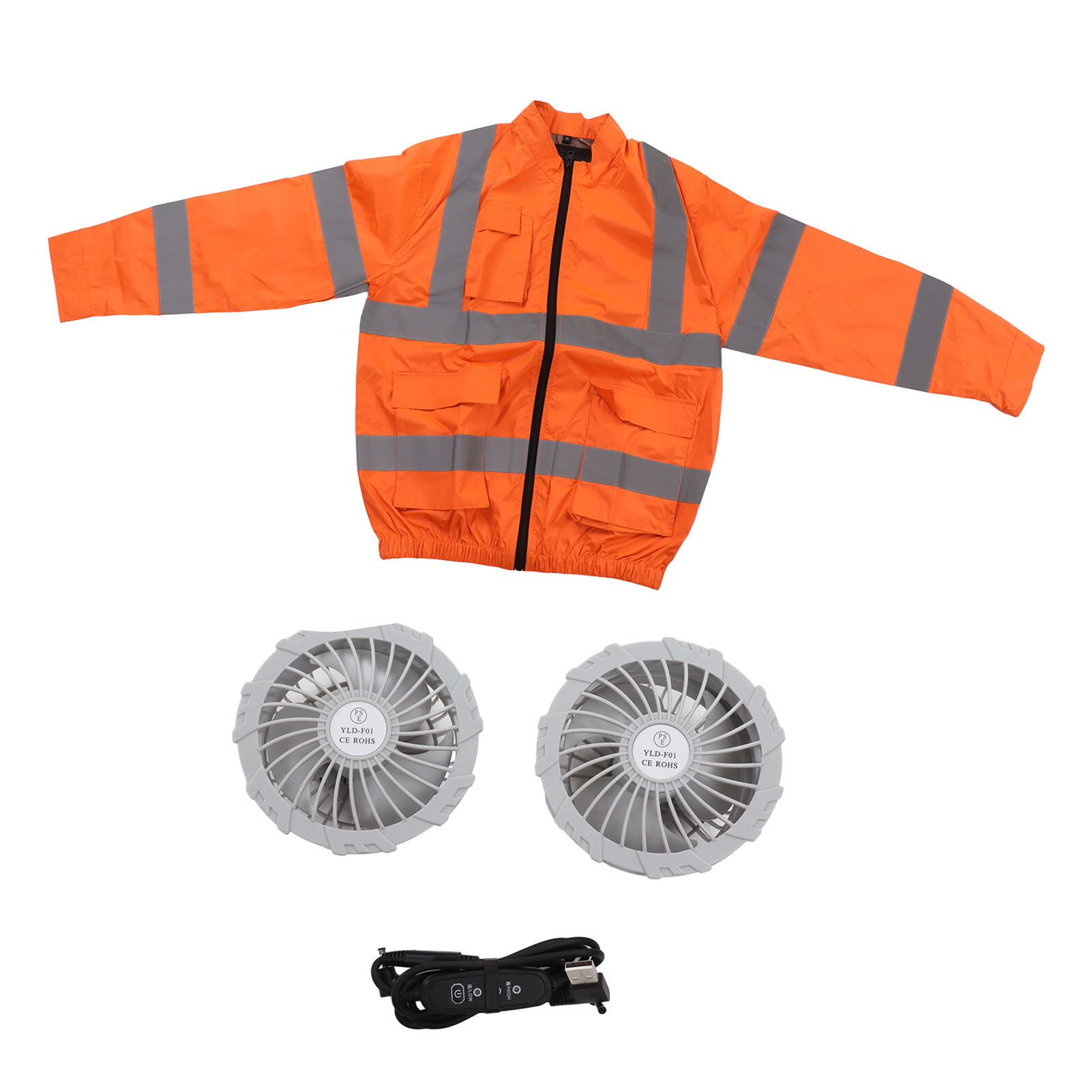Куртка с беспроводным вентилятором, светоотражающая летняя рабочая одежда с длинным рукавом, защита от солнца, вентилятор охлаждения XL, белый флуоресцентный оранжевый