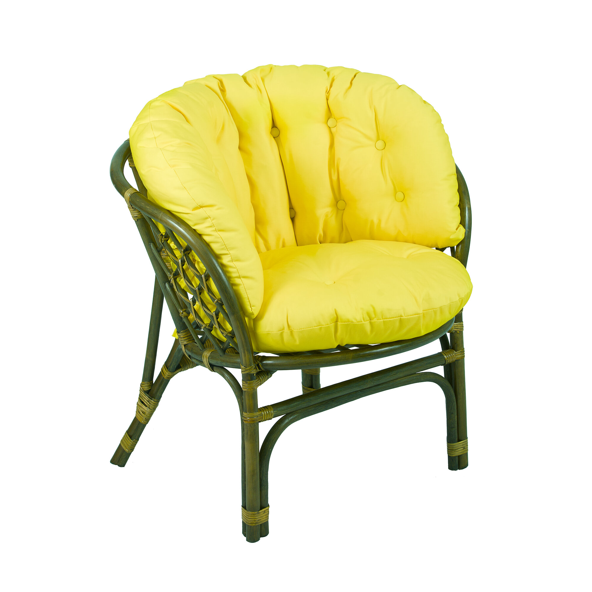 Кресло из натурального ротанга с большой желтой подушкой Багама, цвет олива