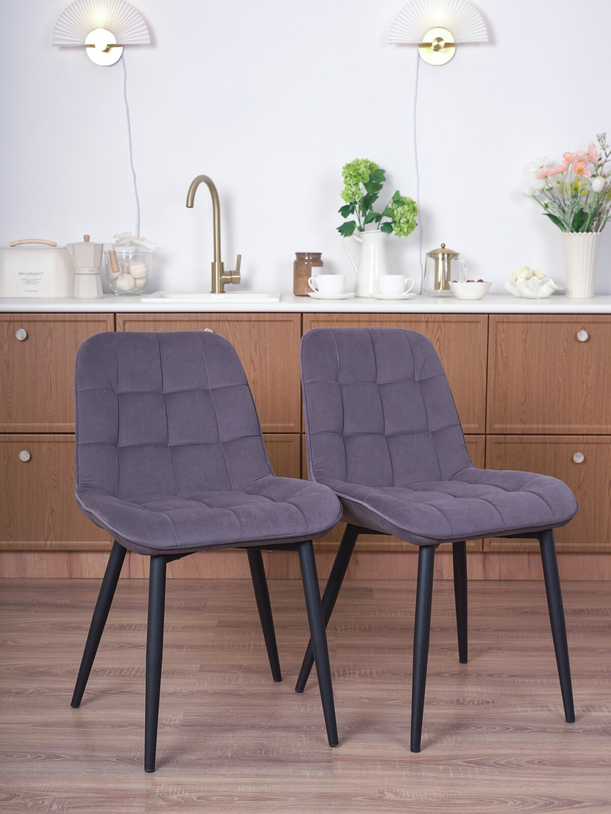 Стулья для кухни со спинкой велюр Бостон Графит2шт