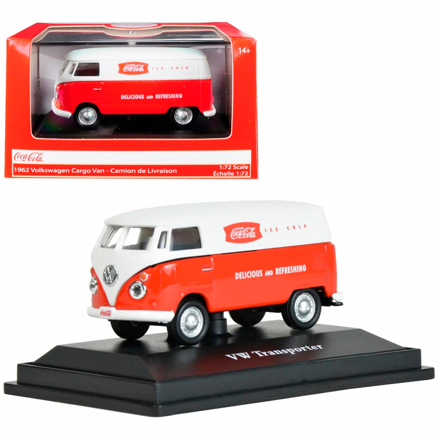 Машинка литая коллекционная Motor City Classics - Die-сast модель по лицензии Coca-Cola 1962 Volkswagen Cargo Van, масштаб 1:72, 472004
