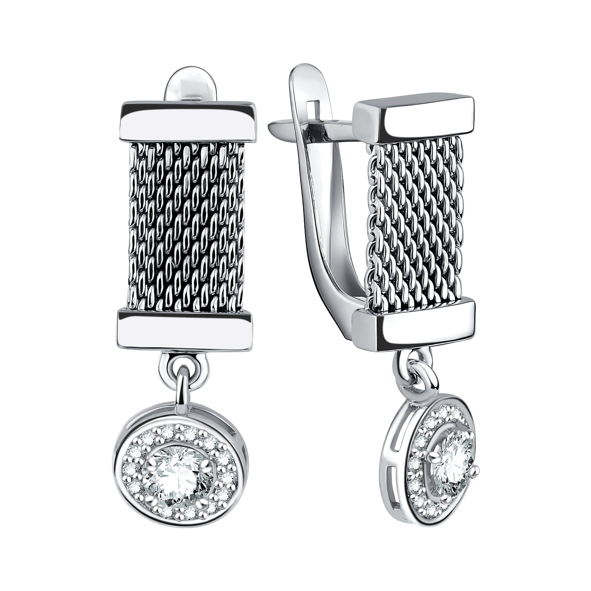 Серьги, серебро, 925 проба, родирование, фианит