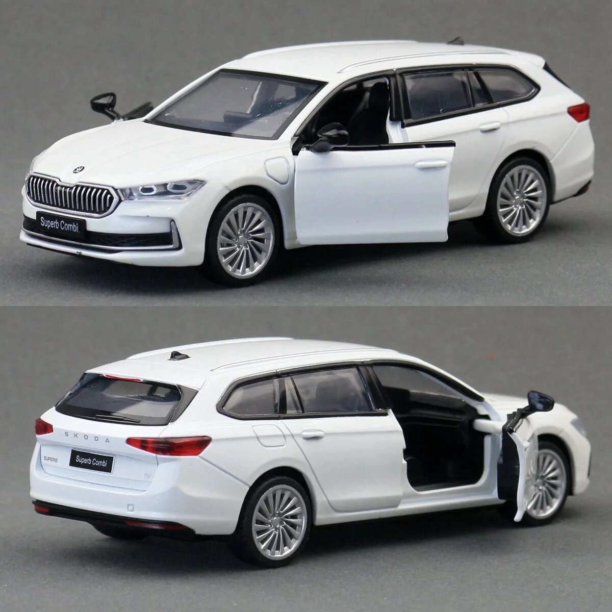 Игрушечный металлический автомобиль Skoda Superb IV Combi 1:35 Белый, NO charging pile