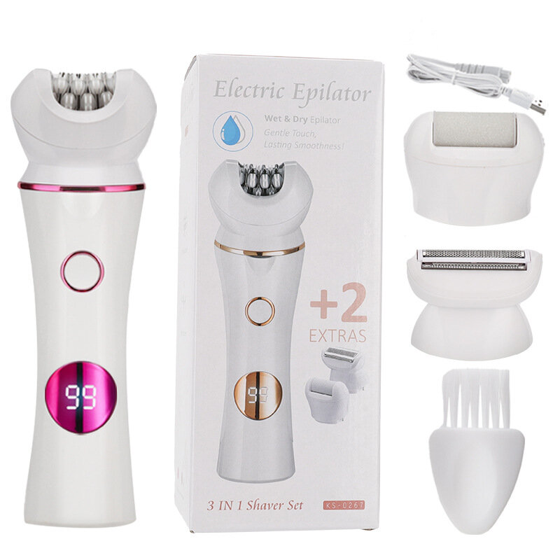 Эпилятор "Три в одном", для тела и интимных зон, розовый, питание от аккумулятора/сети