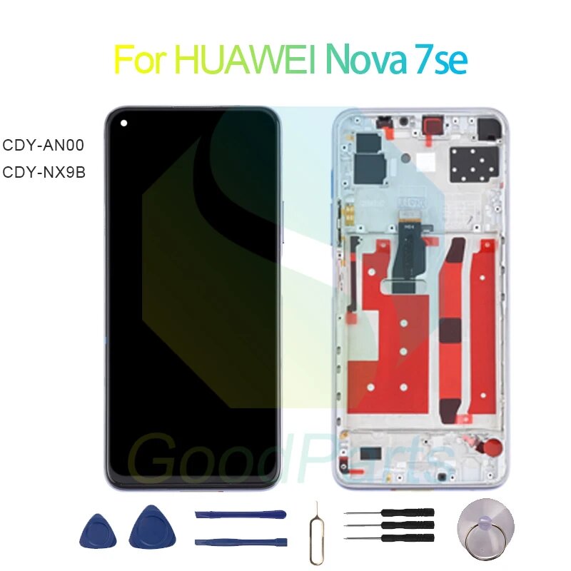 Для замены экрана HUAWEI Nova 7se 2400*1080 CDY-AN00, CDY-NX9B Nova 7se ЖК сенсорный дигитайзер в сборе Purple Screen Frame