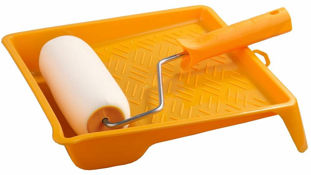 Малярный валик STAYER, поролон, 46 х 180 мм, бюгель 6 мм, ЛКМ, ванночка в комплекте 2-05438-18