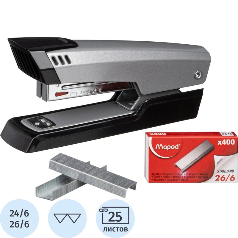 Степлер Maped UNIVERSAL METAL до25л,№24/6-26/6, антист,400скоб, ассорти,39200