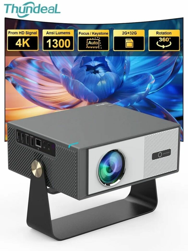 ThundeaL Проектор TD95MAX Умный проектор Full HD 1080P Wi-Fi поддержка 4K портативный кинотеатр для дома и офиса, 1LCD, серый металлик