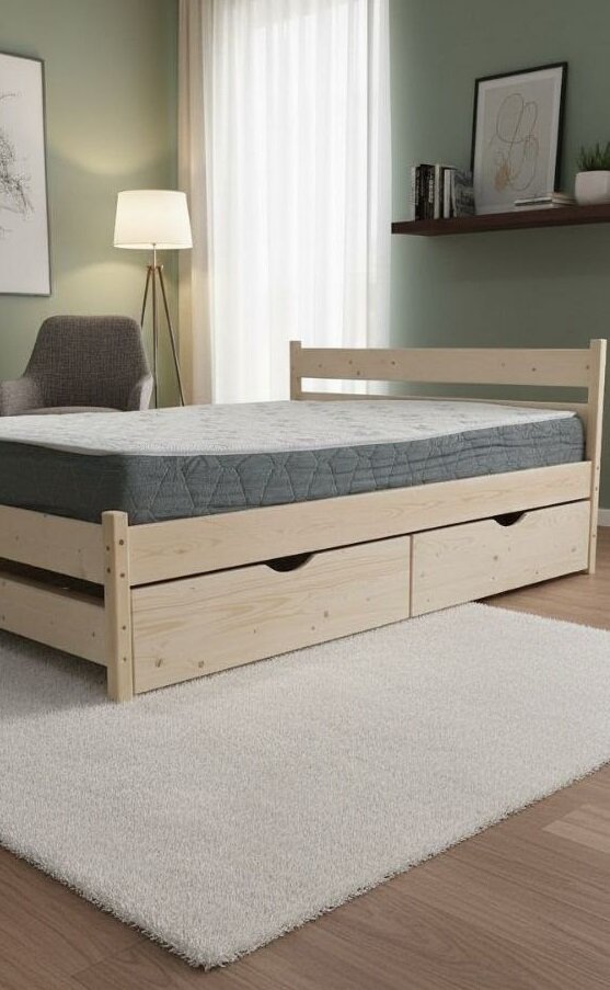 Кровать двуспальная из массива 160 см х200 см с 2 выкатными ящиками