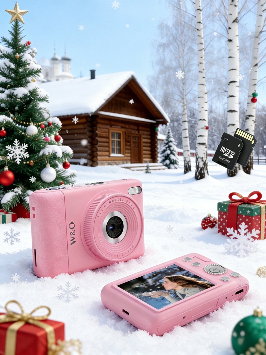 Детская камера W & O Christmas 48-мегапиксельная Розовая с водонепроницаемым зумом USB-C