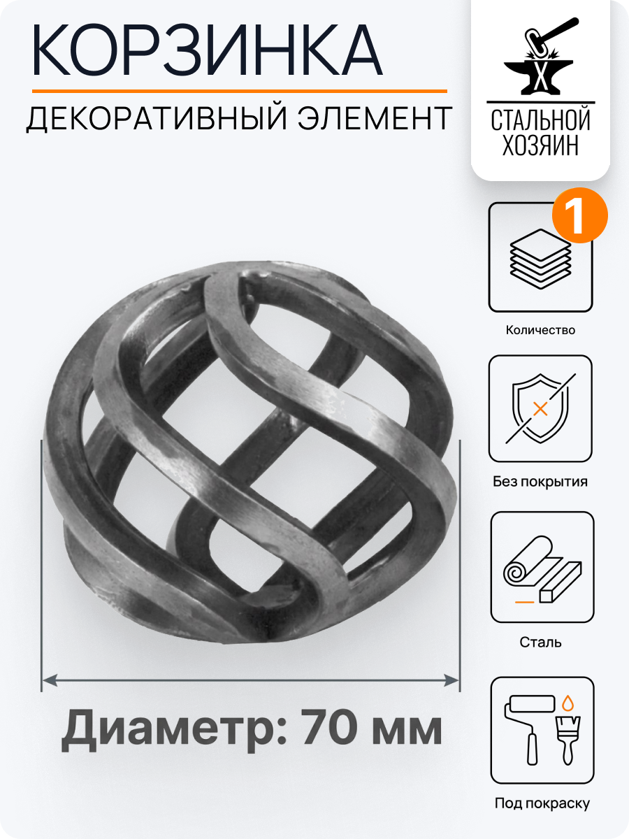 1 шт. Декоративный кованый элемент корзинка Диаметром 70 мм