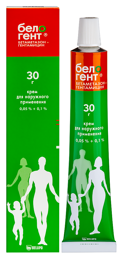 Белогент крем туба 30 г, глюкокортикостероид для местного применения + антибиотик — фото 1