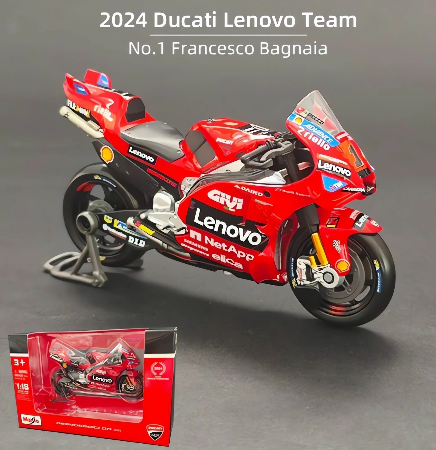 Коллекционная модель мотоцикла "Maisto". Серия MotoGP. 2024 Ducati Lenovo Team 2024 GP № 1 Франческо Баньяйя. (Масштаб 1:18)