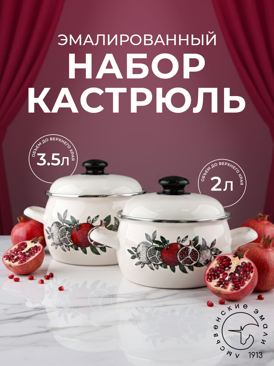 Набор кастрюль эмалированных Лысьвенские эмали "Цвет граната" 2шт (2л, 3,5л) с крышками для всех видов плит
