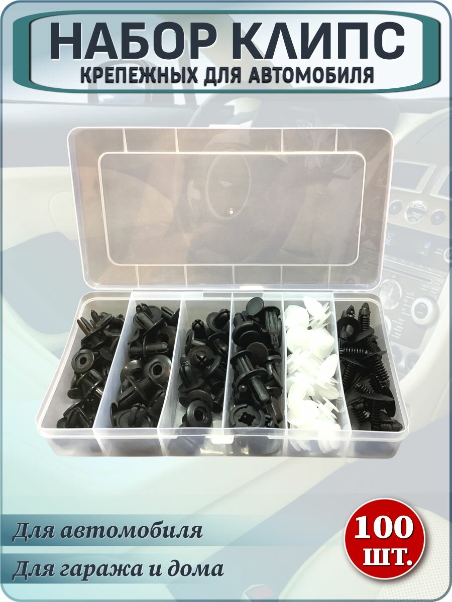 Клипсы автомобильные EUROFLEX набор 100 штук в органайзере / набор клипс автомобильных в кейсе