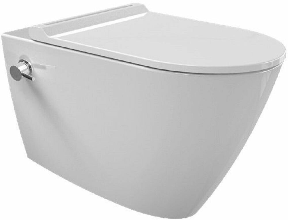 Унитаз подвесной ALESTA Bewash безободковый со встроенным смесителем и форсункой биде белый глянец