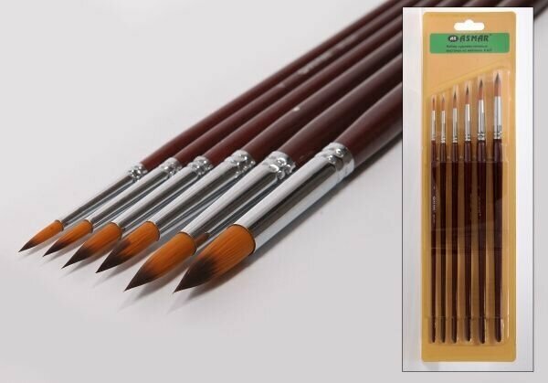 Набор художественных кисточек из нейлона круглые 6шт (2,4,6,8,10,12) на блистере