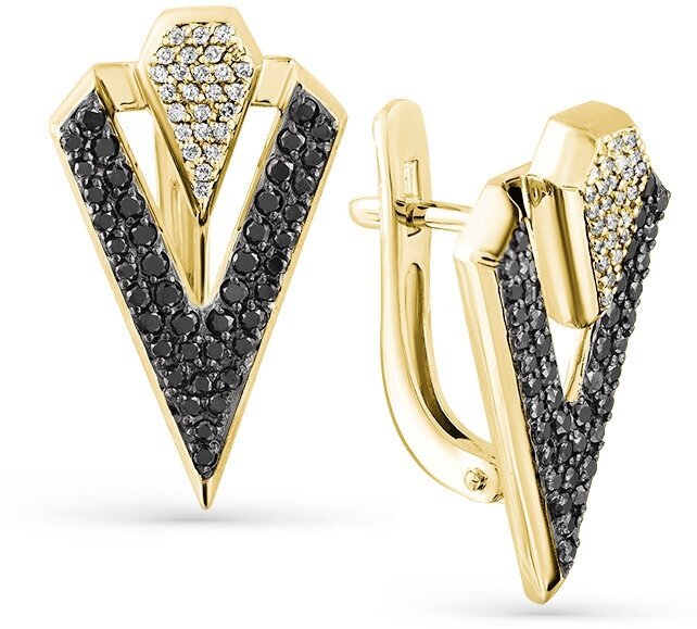 Серьги, желтое золото, 585 проба, бриллиант