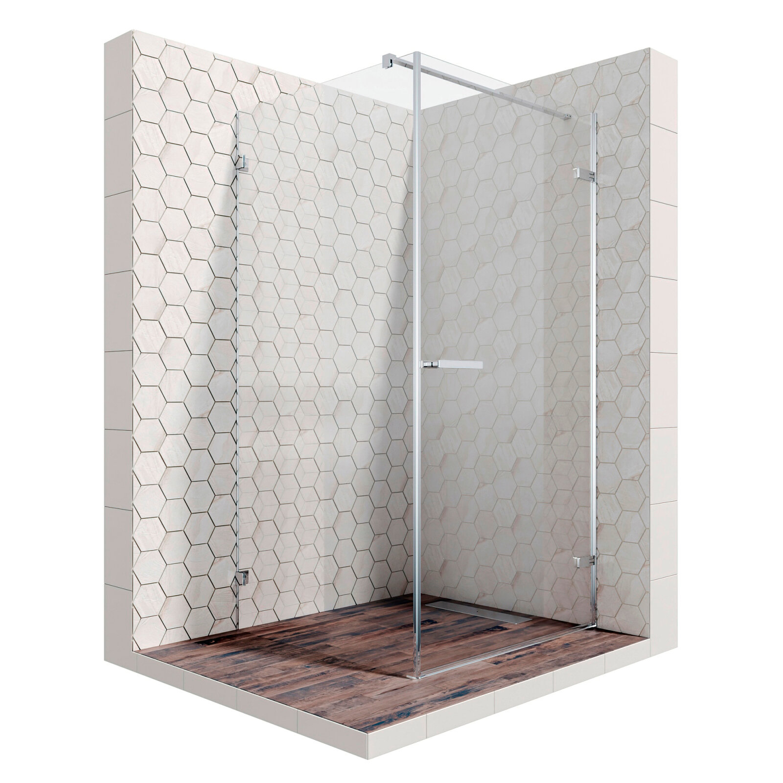 Душевой уголок 90х90 см с распашной дверью Ambassador Abner 10011101R: правостороннее душевое ограждение из стекла 8 мм, профиль хром