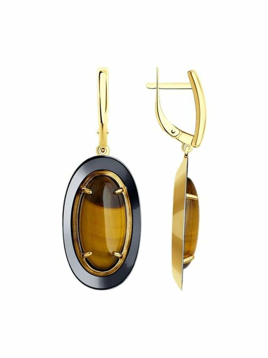 Серьги, серебро, 925 проба, родирование, тигровый глаз