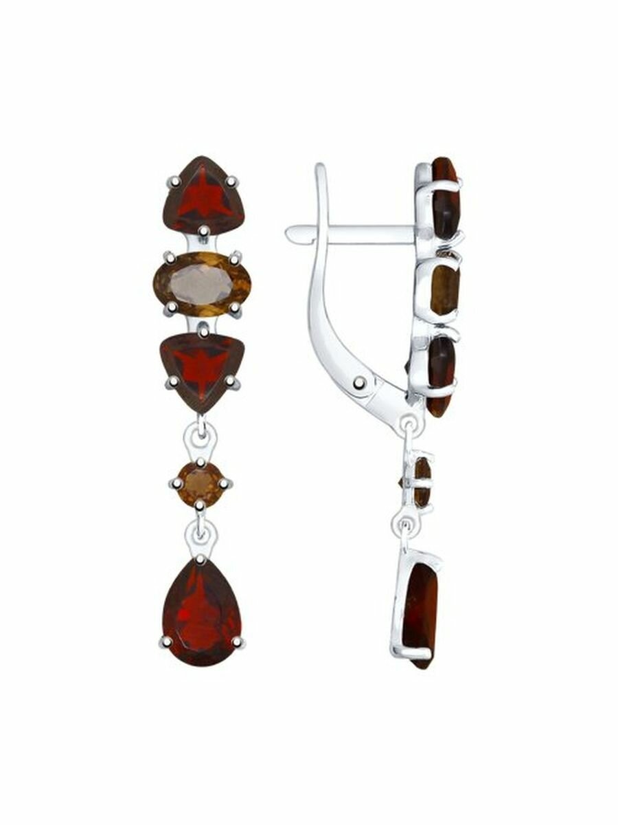 Серьги, серебро, 925 проба, родирование, раухтопаз, гранат