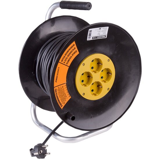 Удлинитель силовой на катушке Proconnect Optima 50 м, 4 розетки, 3х1.50 кв. мм, с/з, черный