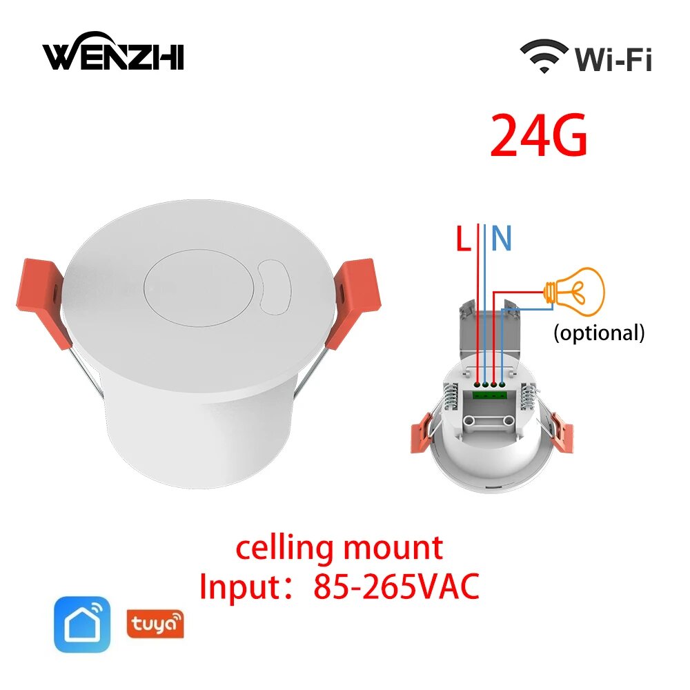 ZigBee/Wifi 5.8/24G Микроволновый радарный датчик присутствия человека с движением с реле 16A, детекцией светимости 110/220V Tuya Smart Life Home-wifi 24G круглый