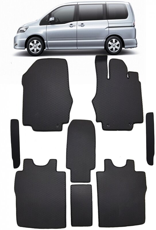 Ева коврики Nissan Serena III C - 25 правый руль 2005 - 2010/ Ева ЭВА сота/ цвет Черный c красной окантовкой / EVA Smart / коврики в салон автомобиля Ниссан