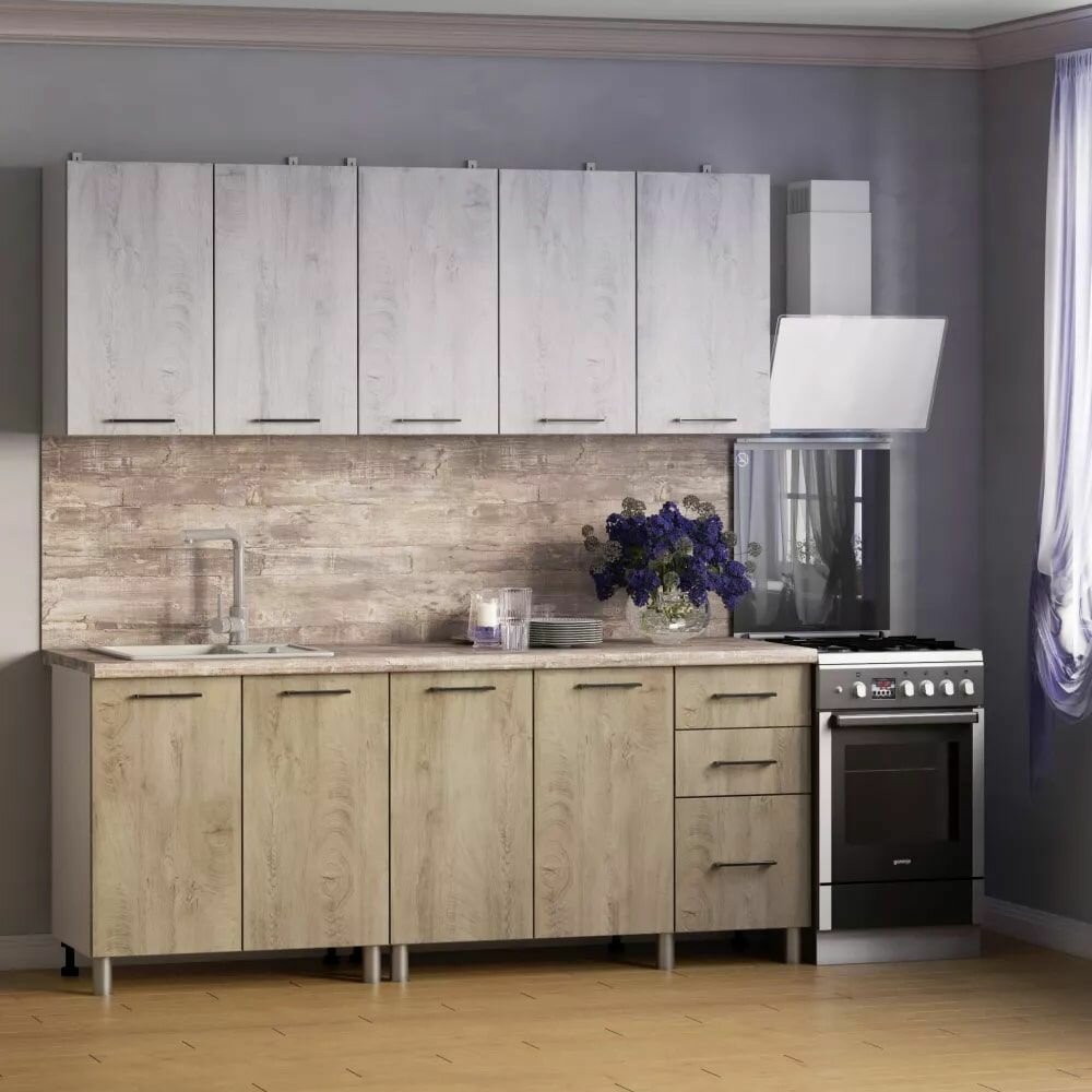 Кухня Палермо без столешницы 2 м Дуб ост. серый/Дуб ост. бежевый Без столешницы 2000х430х2170 тэкс